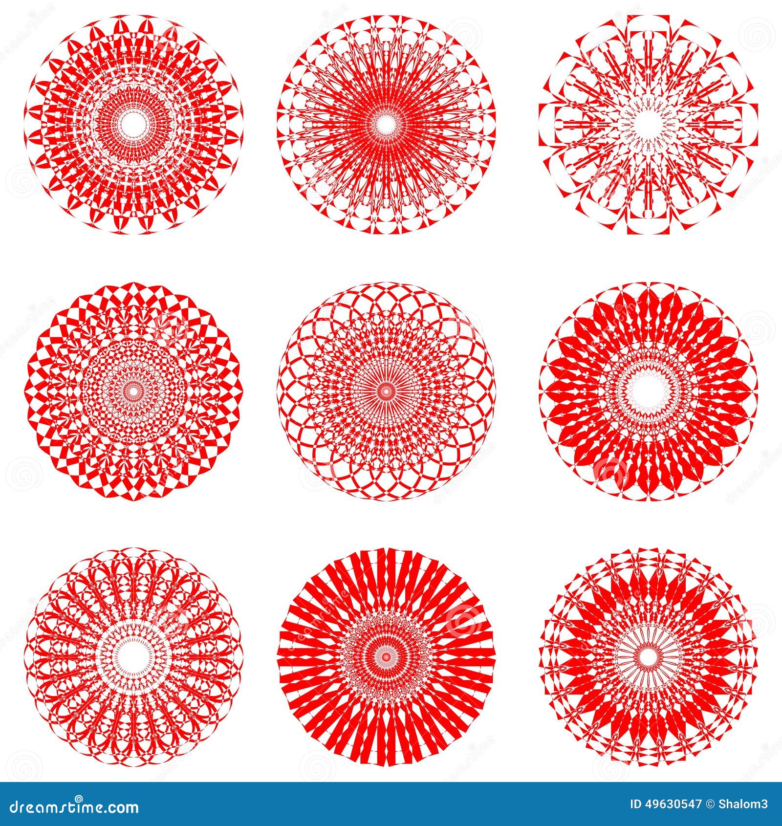 A Set of Red Symmetric Circle Patterns in Filigree Lace Design Stock ...