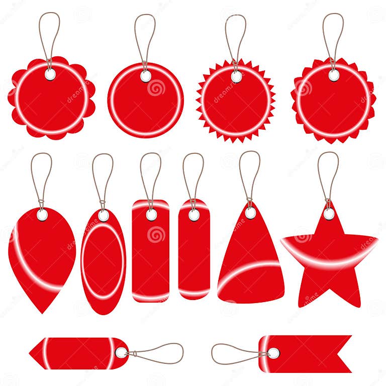 Set of Red Tag on the Cord. Stock Vector - Illustration of rope, seller ...