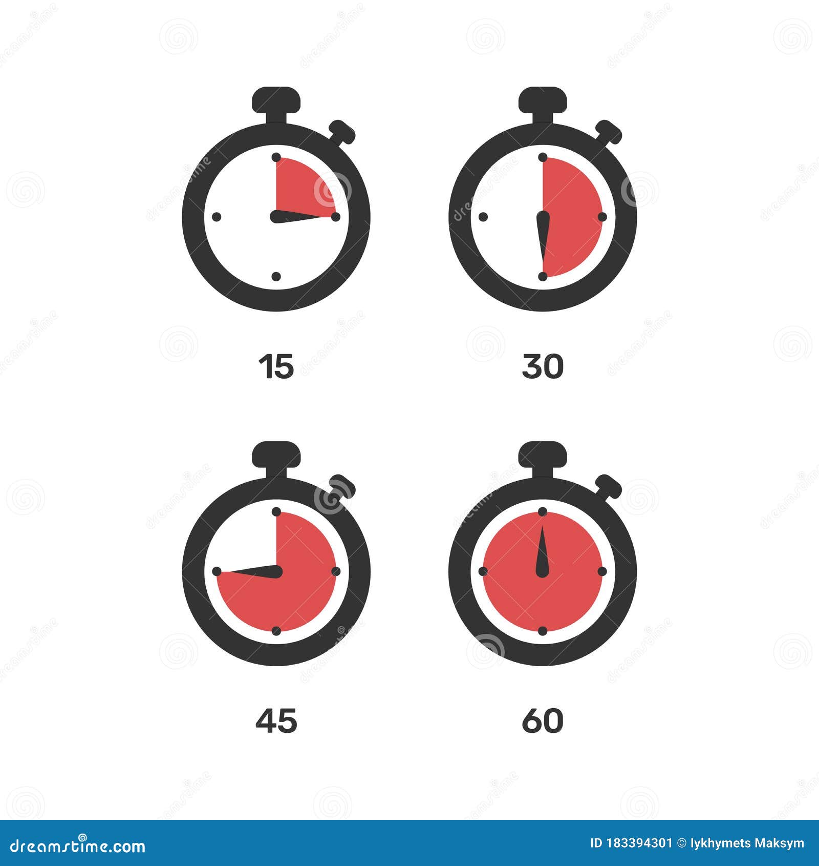 Set of Red Timers, Vector Eps10 Illustration. Stopwatch Icons Vector ...