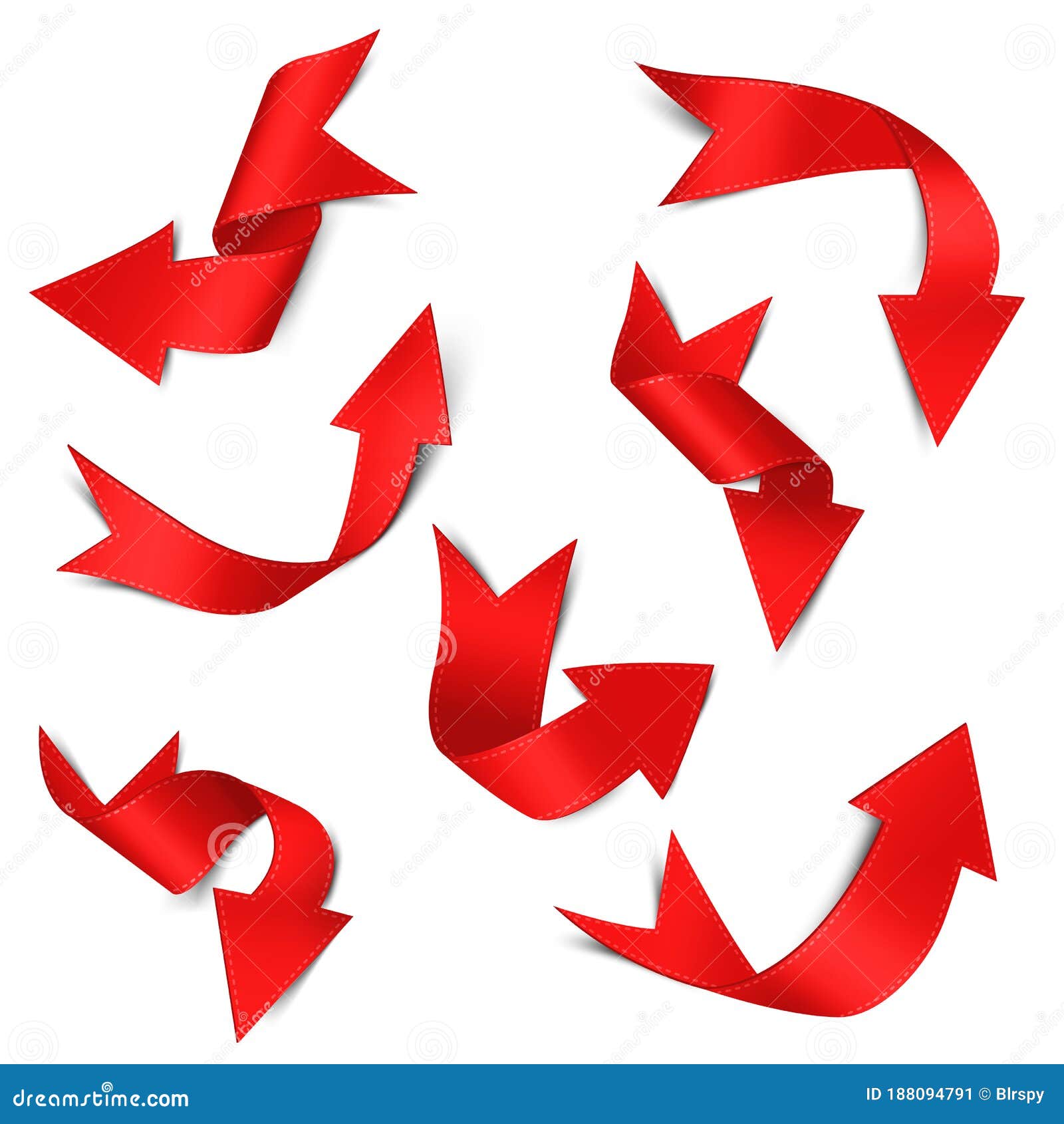 Set of Red Twisted Paper Arrows on White Background. Isolated Design ...