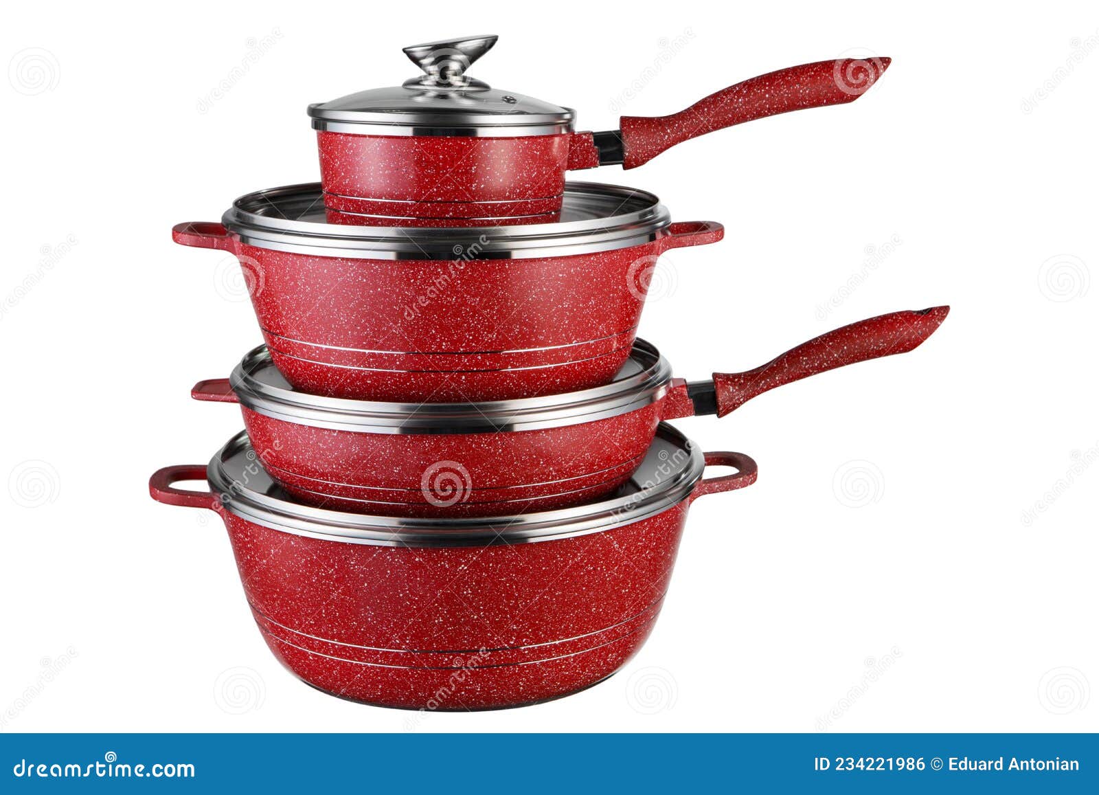 Set of Red Utensils for Cooking, Stacked One on Top of the Other, on a ...