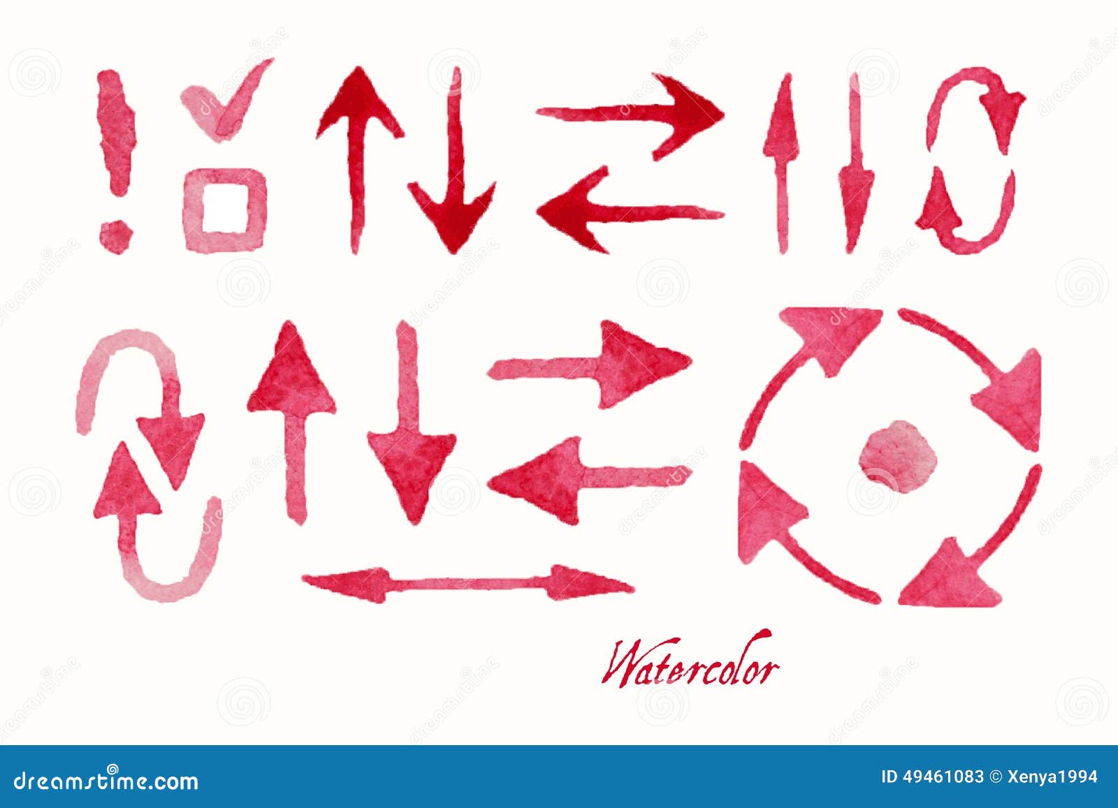 Watercolor Arrow Freehand Drawing. Set Yellow, Orange And Violet Arrows ...