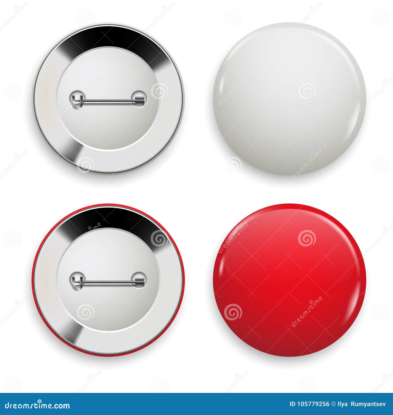 Set of Red and White Badges, Front and Back Side Stock Vector ...