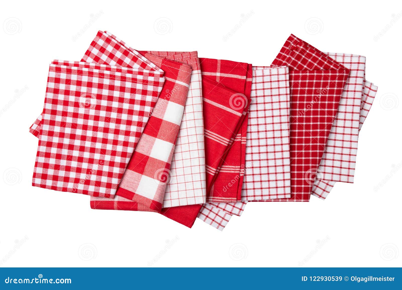 Set of 7 Red and White Checkered Napkins and One of Them Striped Stock ...