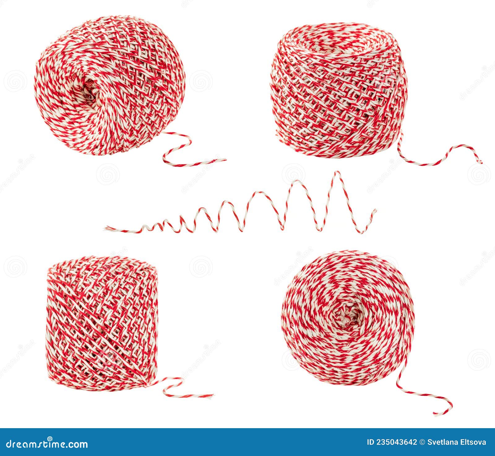 Set of Red and White Coil of Rope. Different Viewing Angles of Twine ...