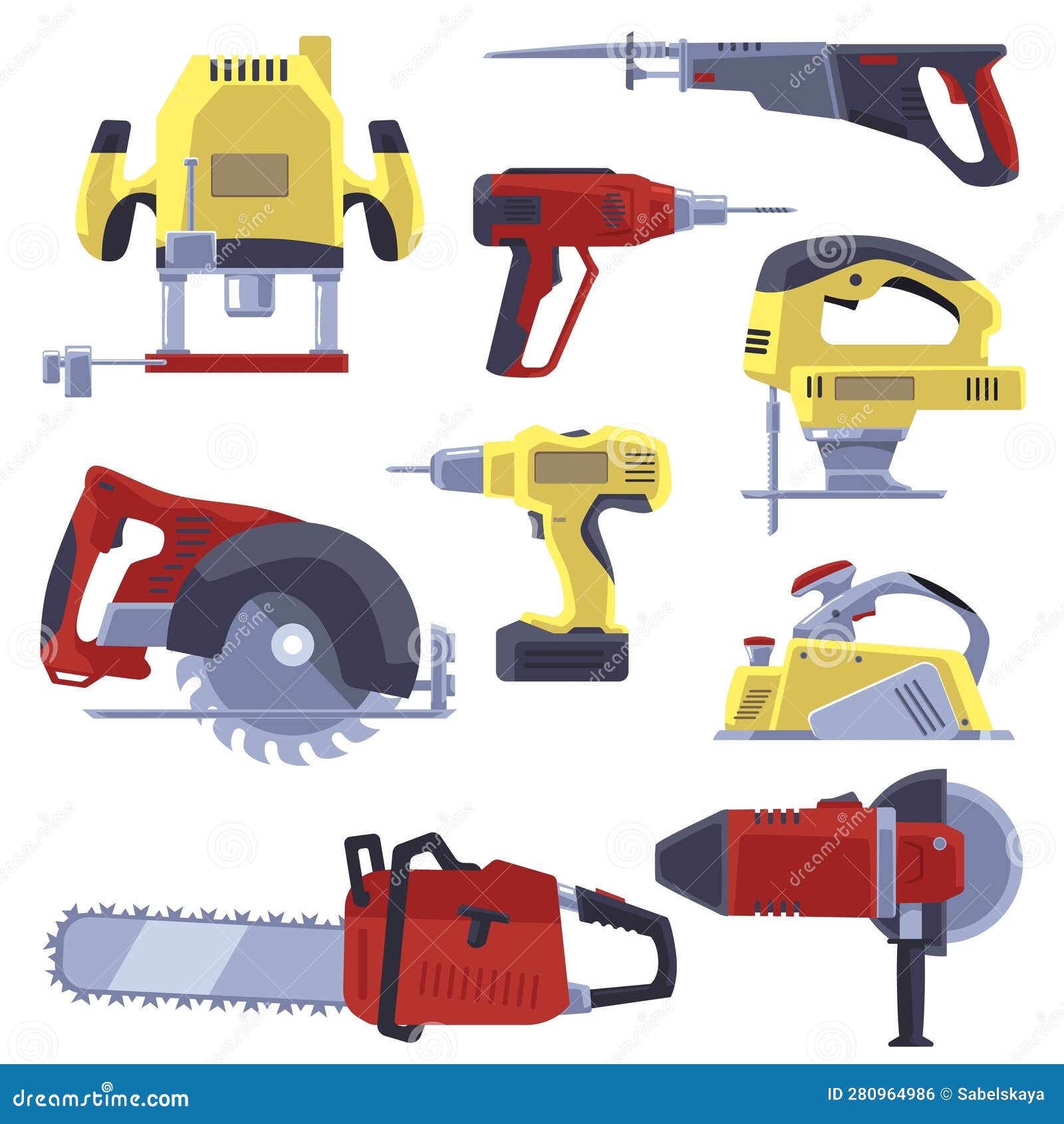 Set of Red and Yellow Power Tools Flat Style, Vector Illustration Stock ...
