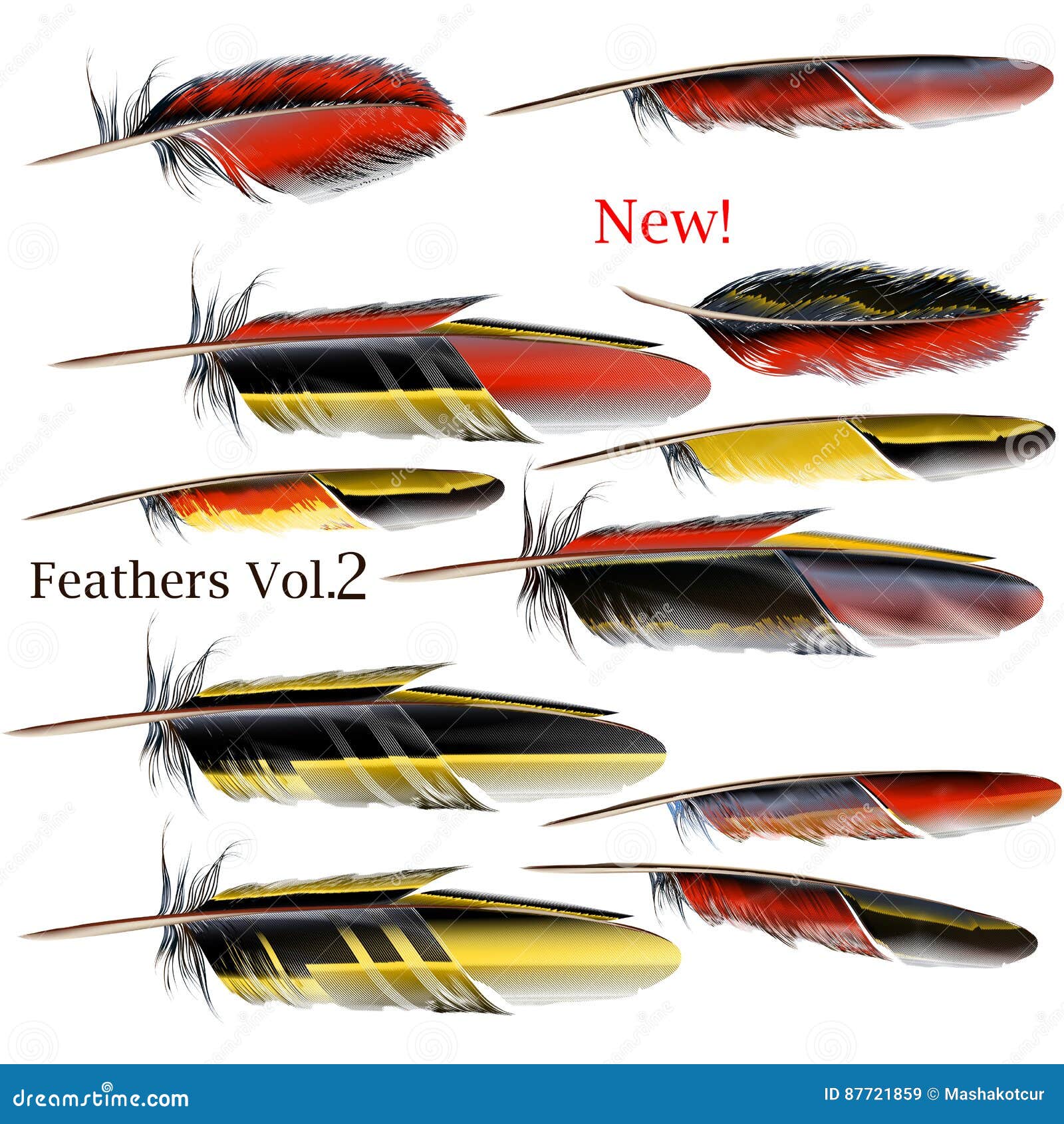 Set of Red and Yellow Realistic Vector Feathers for Design Stock Vector ...