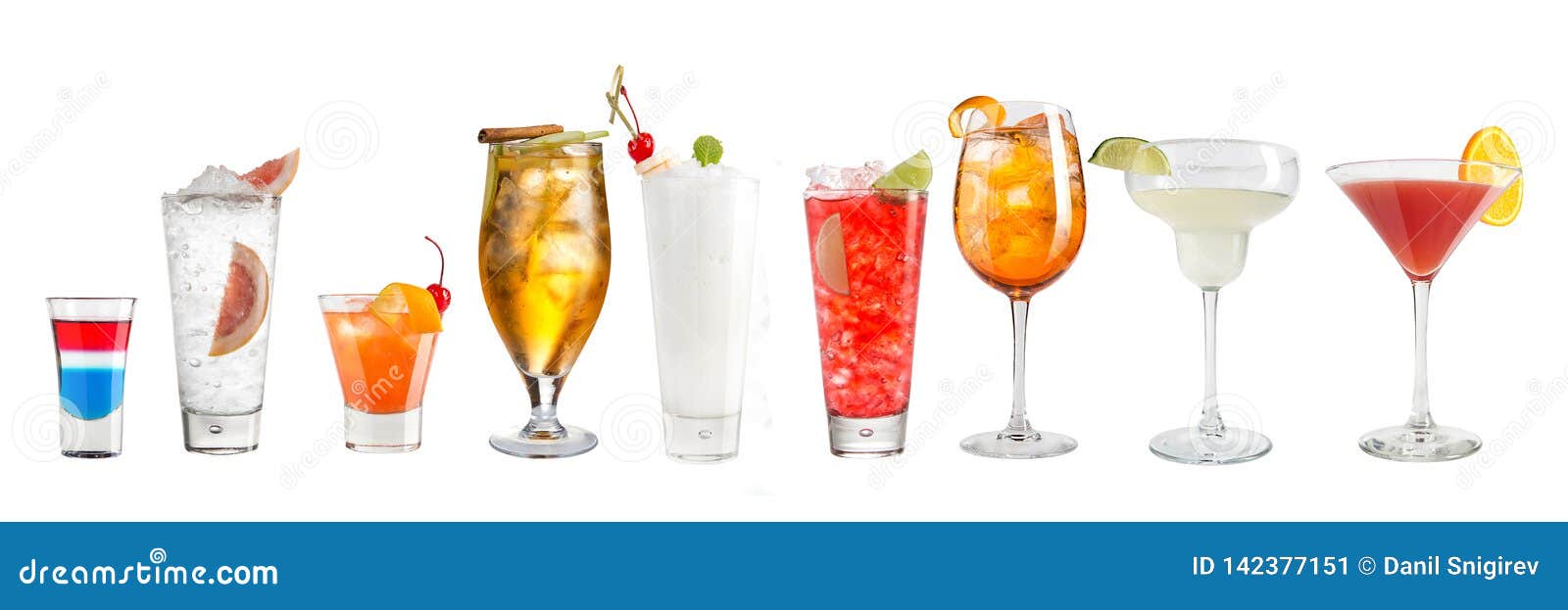 Set of Refreshing Popular Cocktails on a White Background. Isolated ...