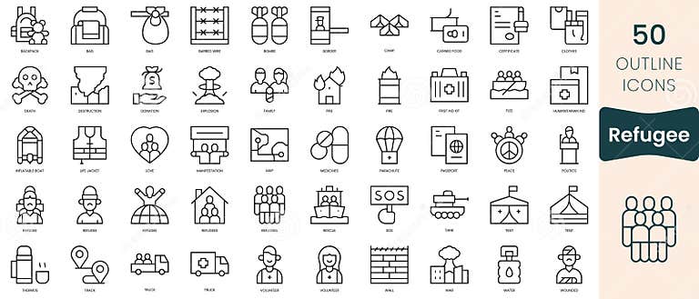 Set of Refugee Icons. Thin Linear Style Icons Pack Stock Vector ...