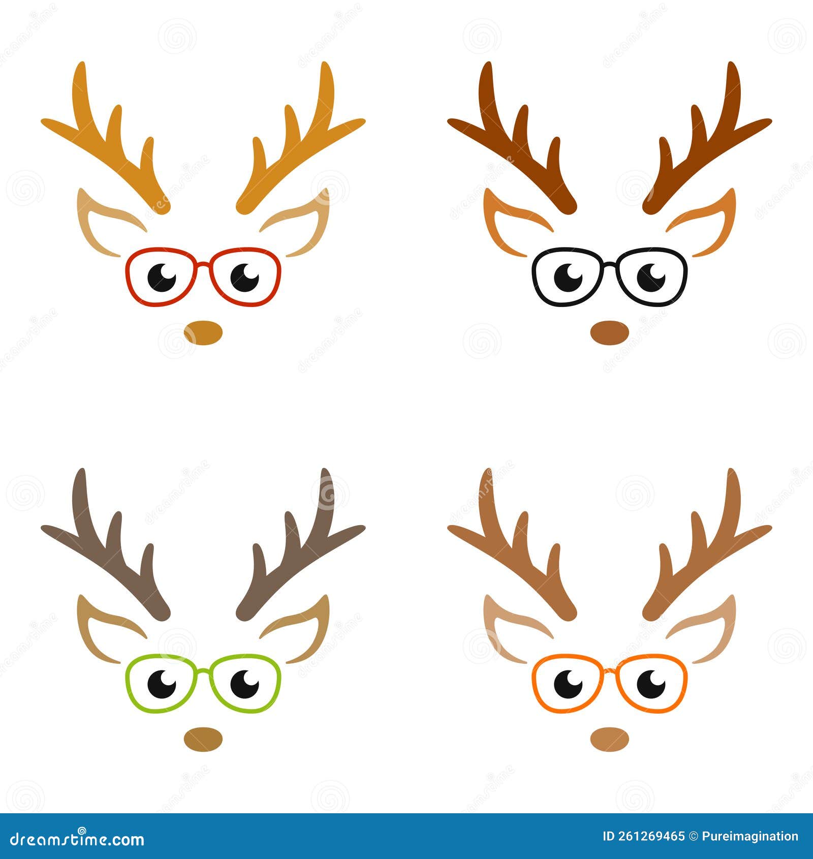 Set of Reindeer Face in Flat Style Isolated Stock Vector - Illustration ...