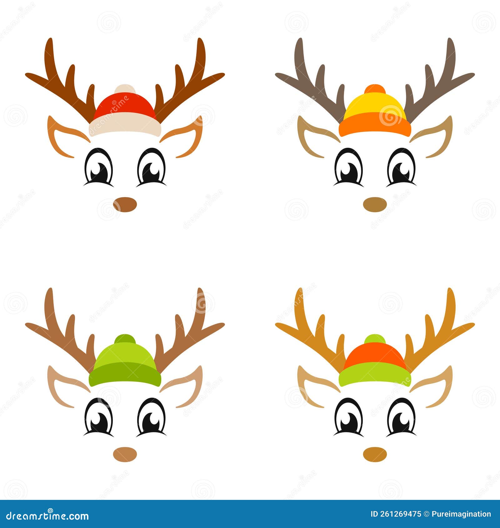 Set of Reindeer Face in Flat Style Isolated Stock Vector - Illustration ...