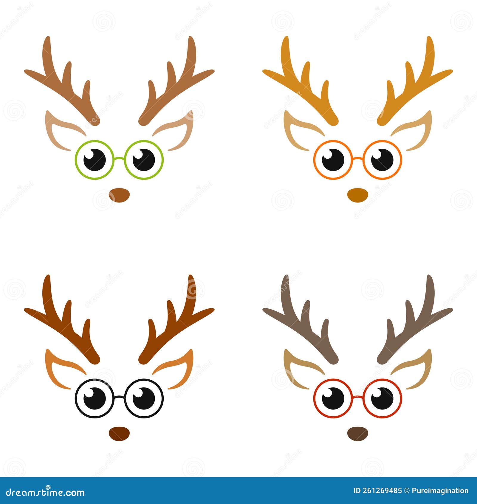 Set of Reindeer Face in Flat Style Isolated Stock Vector - Illustration ...