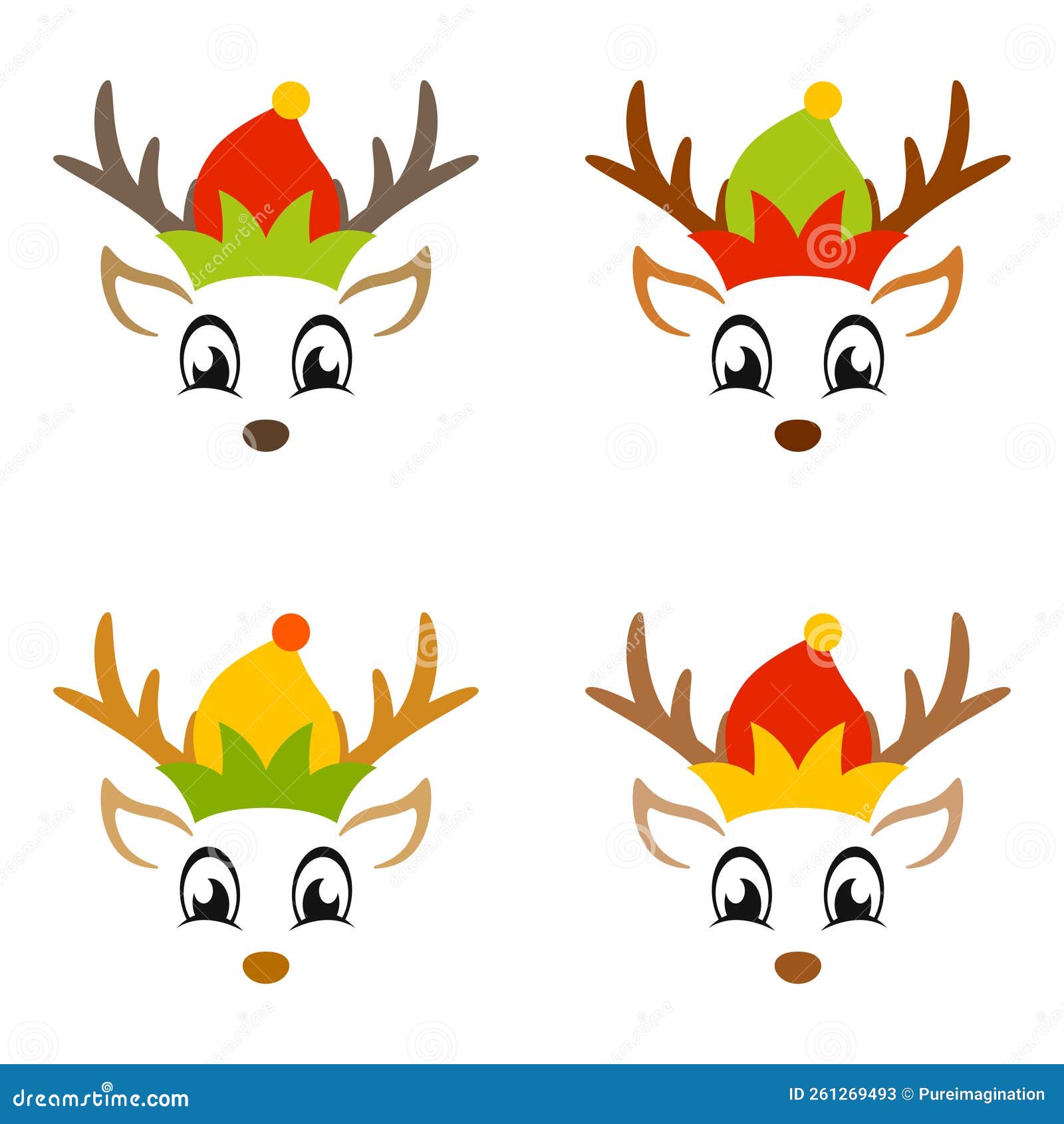Set of Reindeer Face in Flat Style Isolated Stock Vector - Illustration ...