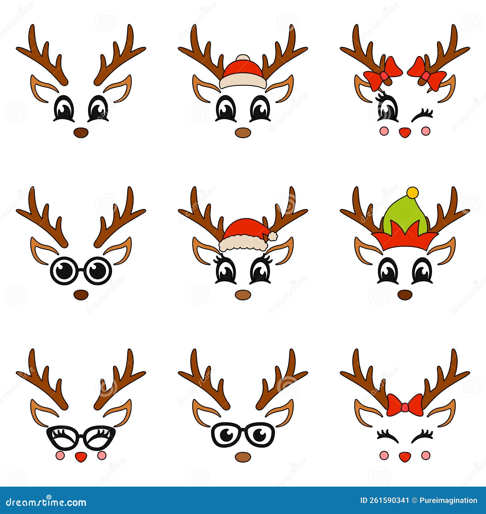 Set of Reindeer Face in Flat Style Isolated Stock Vector - Illustration ...