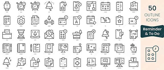 Set of Reminder and To Do Icons. Thin Linear Style Icons Pack Stock ...