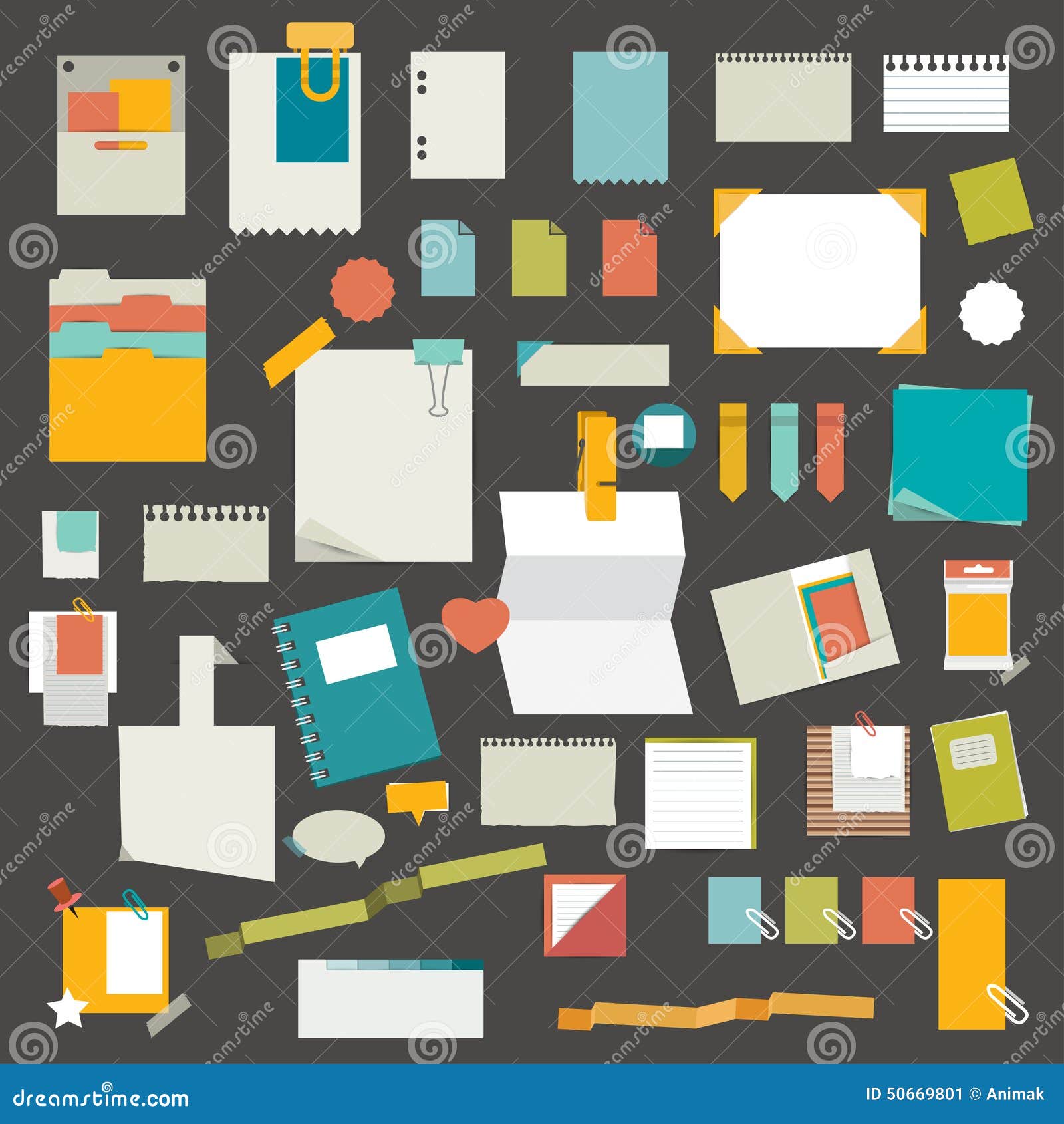 Set of Reminders, Paper Stickers, Work Office Tools, Folders. Stock ...