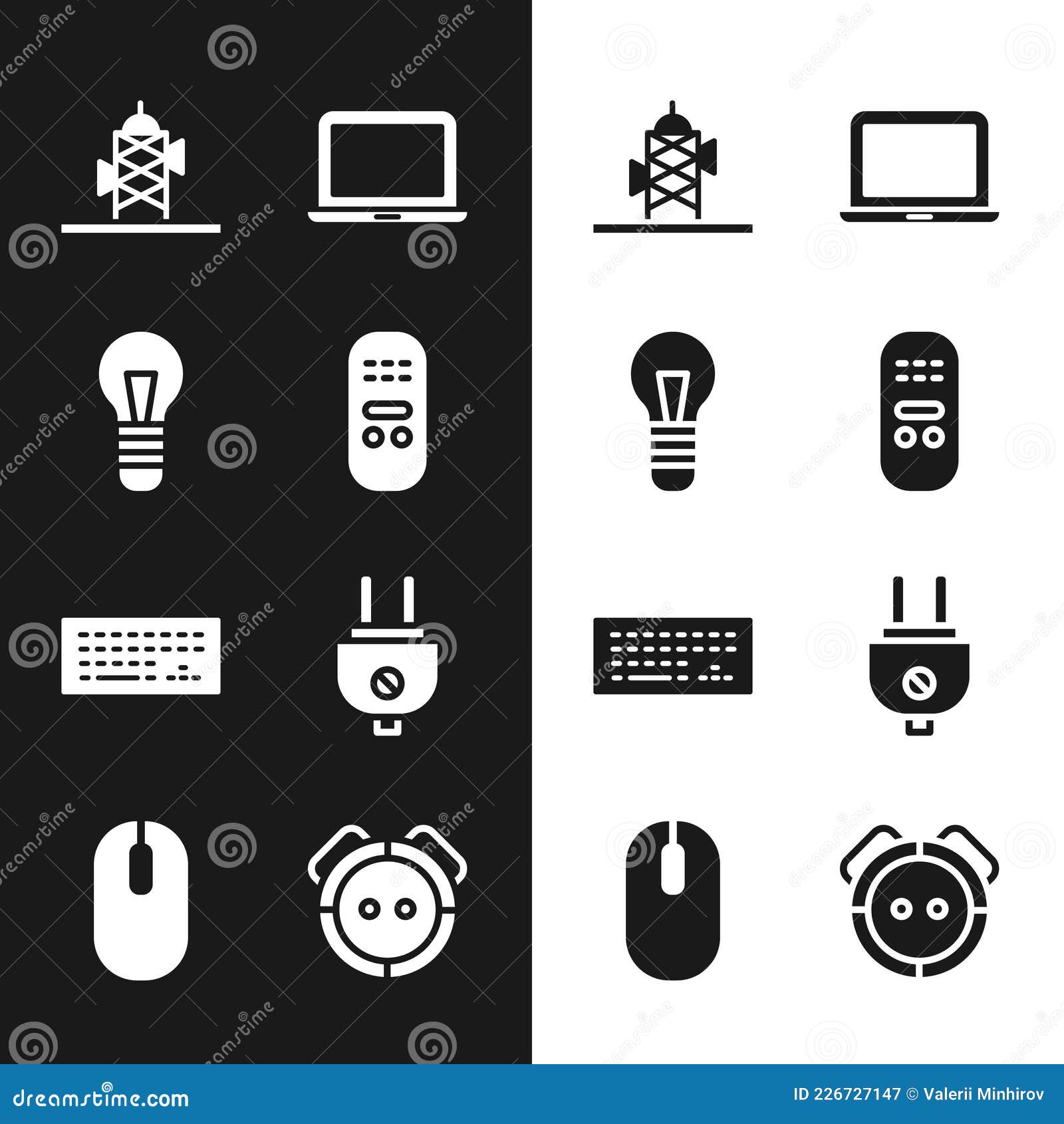 Set Remote Control, Light Bulb, Antenna, Laptop, Keyboard, Electric ...