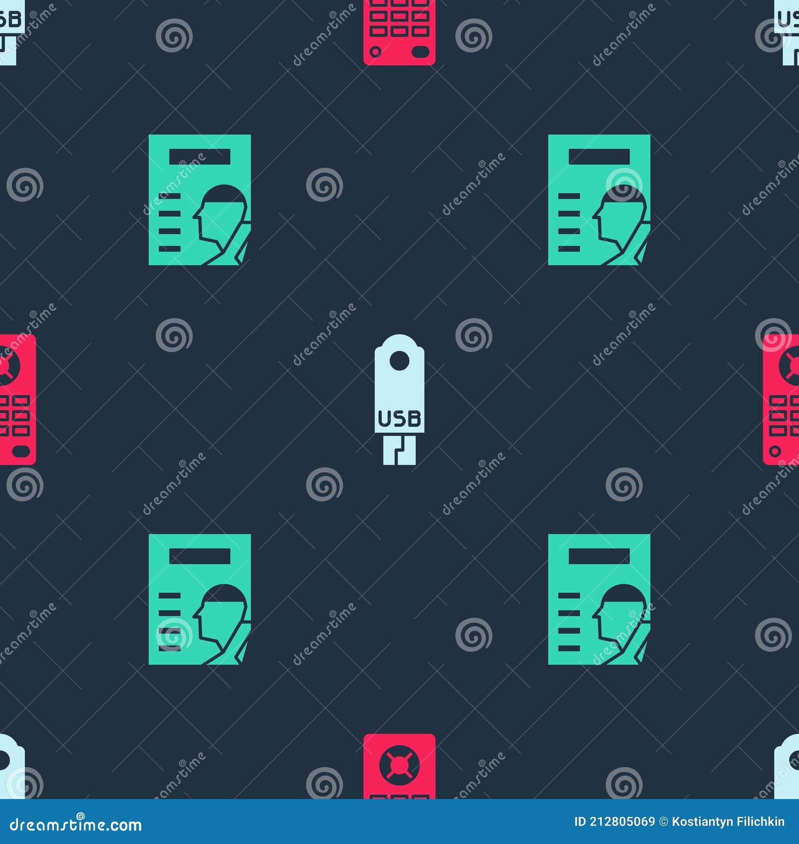 Set Remote Control, USB Flash Drive and Cinema Poster on Seamless ...