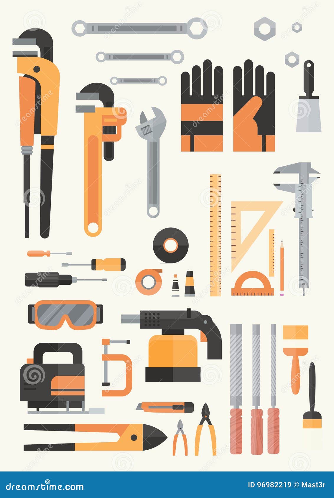 Set of Repair and Construction Working Hand Tools, Equipment Collection ...