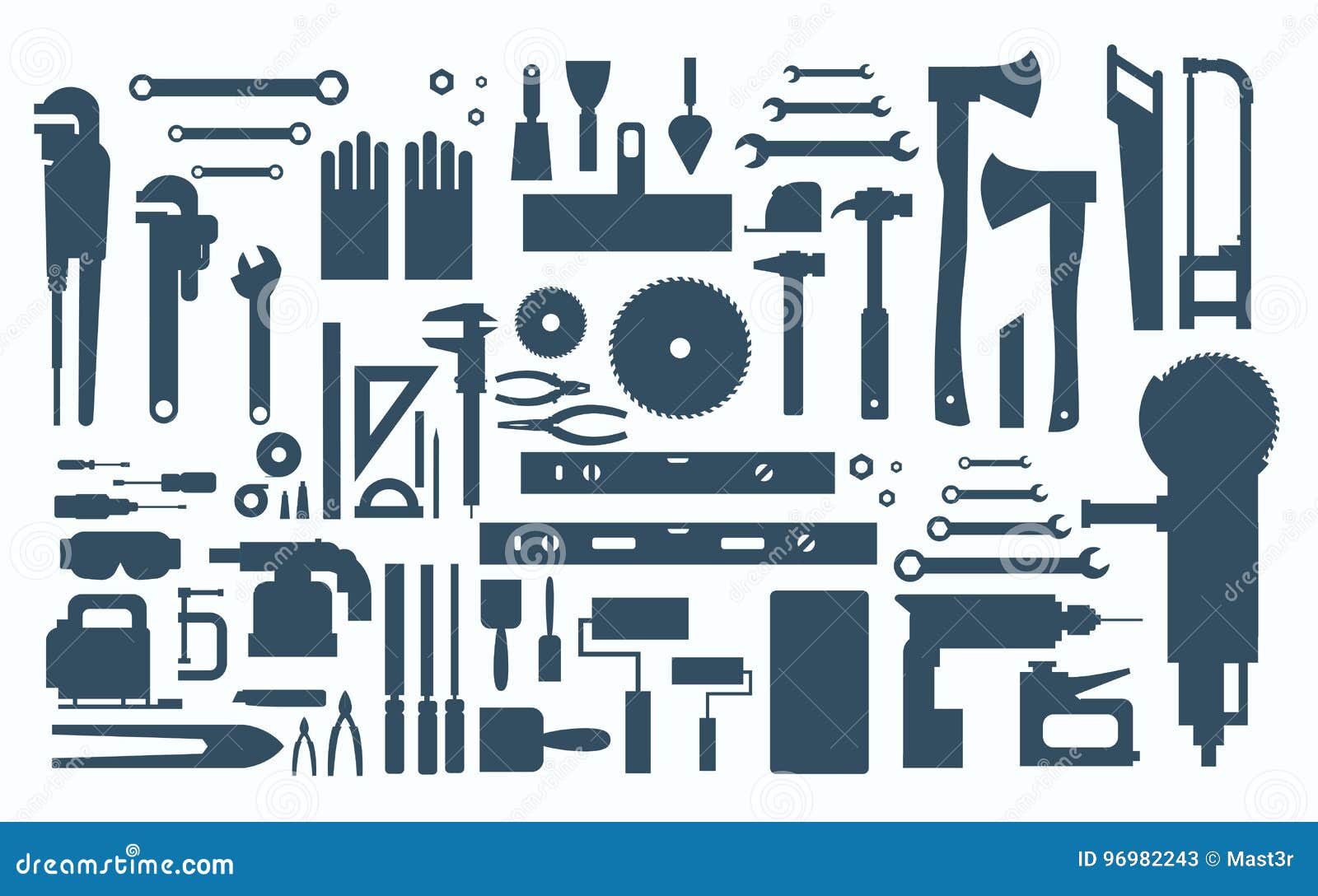 Set of Repair and Construction Working Hand Tools, Equipment Collection ...