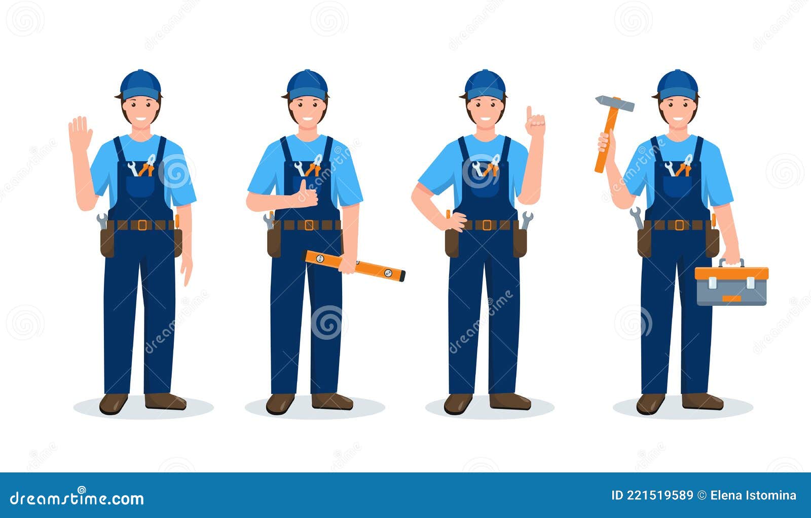 Set of Repair Men in Different Poses and Gestures. Stock Vector ...
