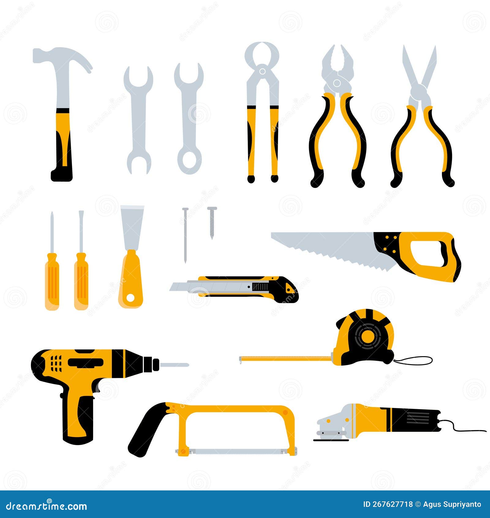 Set of Repairing Carpentry Construction Tools on White Background ...