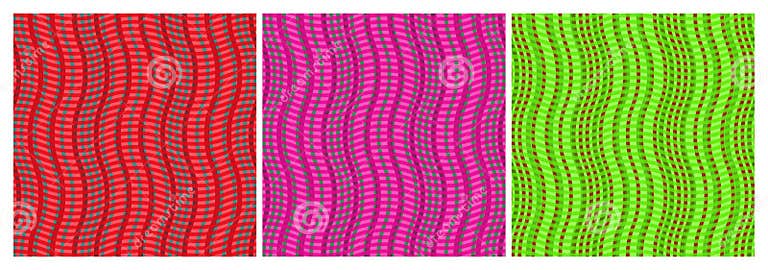 Set of Repeat Wavy Patterns with Optical Illusion Effect. Stock Vector ...