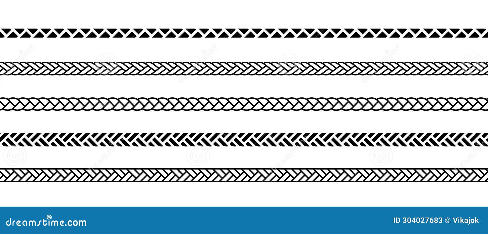 Set of Repeating Ropes. Seamless Hemp Cord Line Collection. Black ...