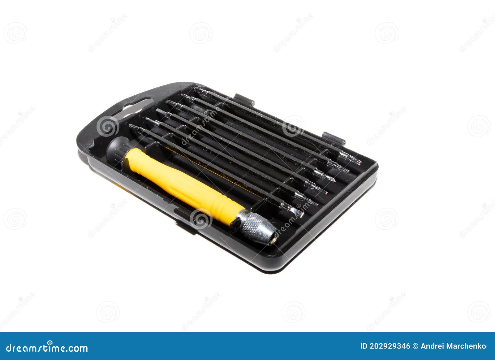 Set of Replacement Screwdriver Bits and Yellow Screwdriver Stock Photo ...