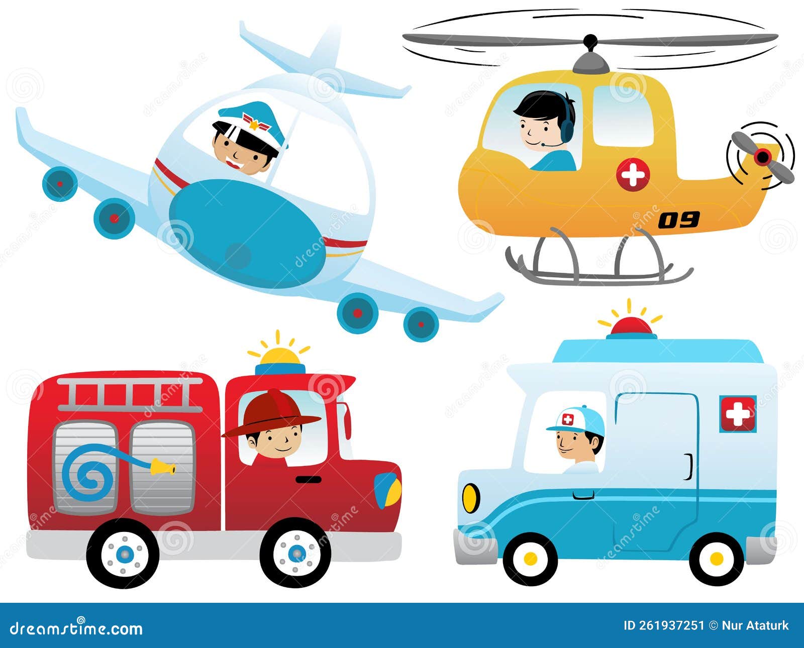 Set of Rescue Vehicles Cartoon with the Drivers Stock Vector ...