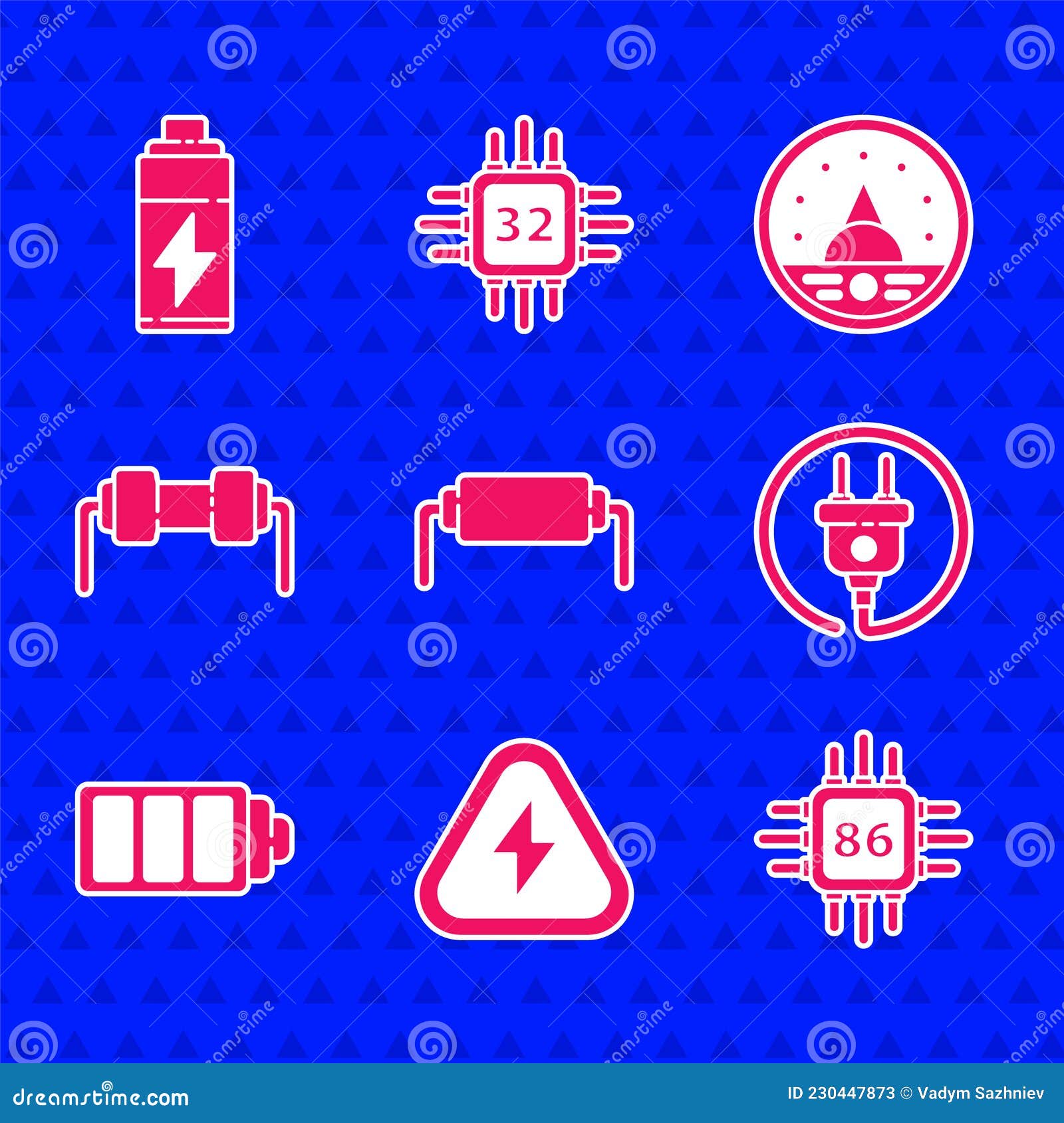 Set Resistor Electricity, High Voltage, Processor with Microcircuits CPU, Electric Plug, Battery ...