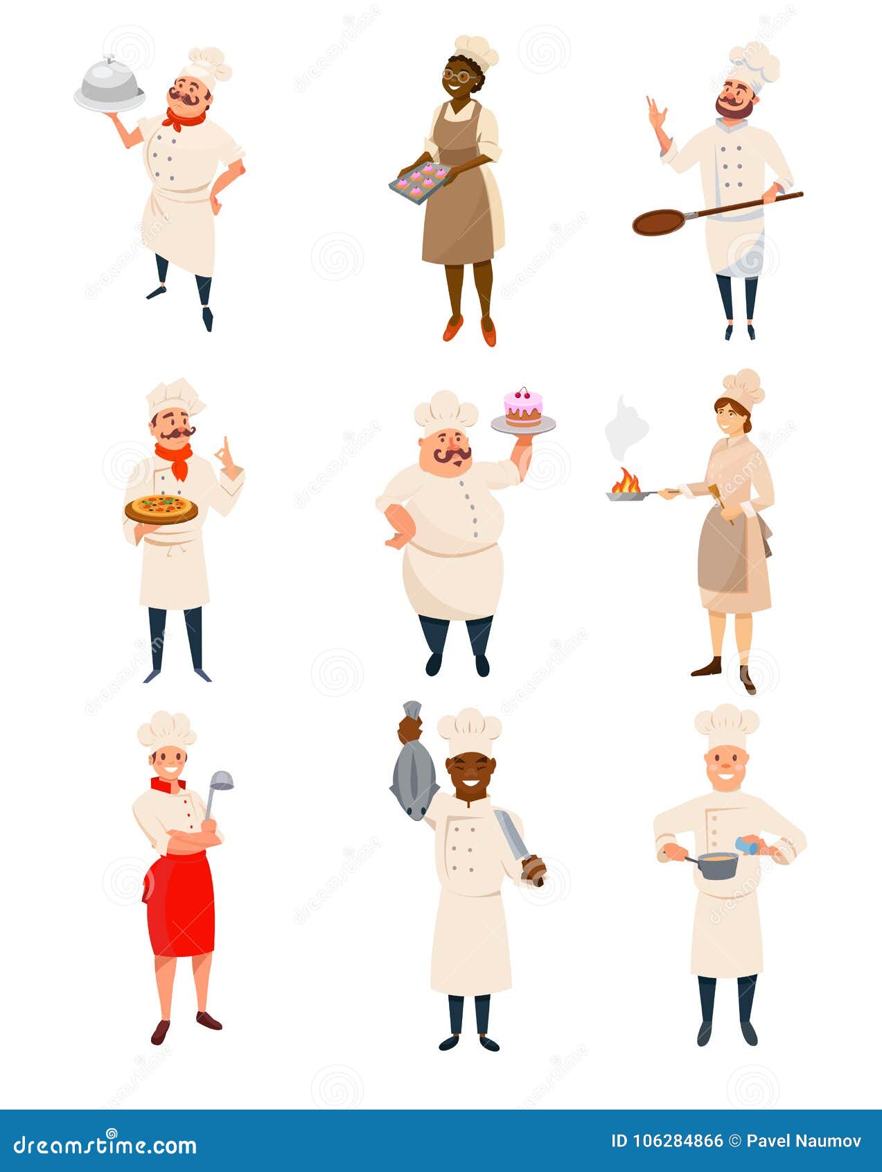 Set of Restaurant Chefs with Kitchenware and Dishes in Hands ...