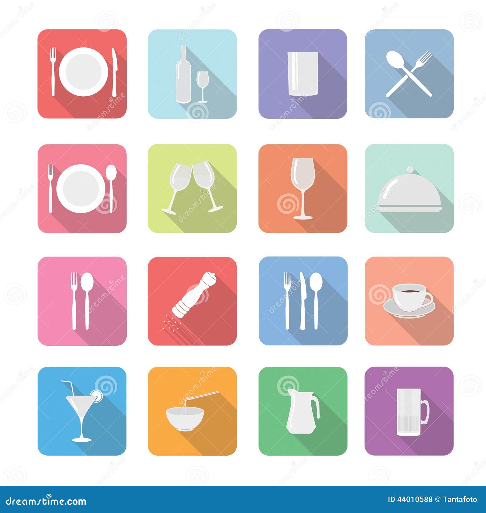 Set of Restaurant Icons in Flat Design Stock Vector - Illustration of ...