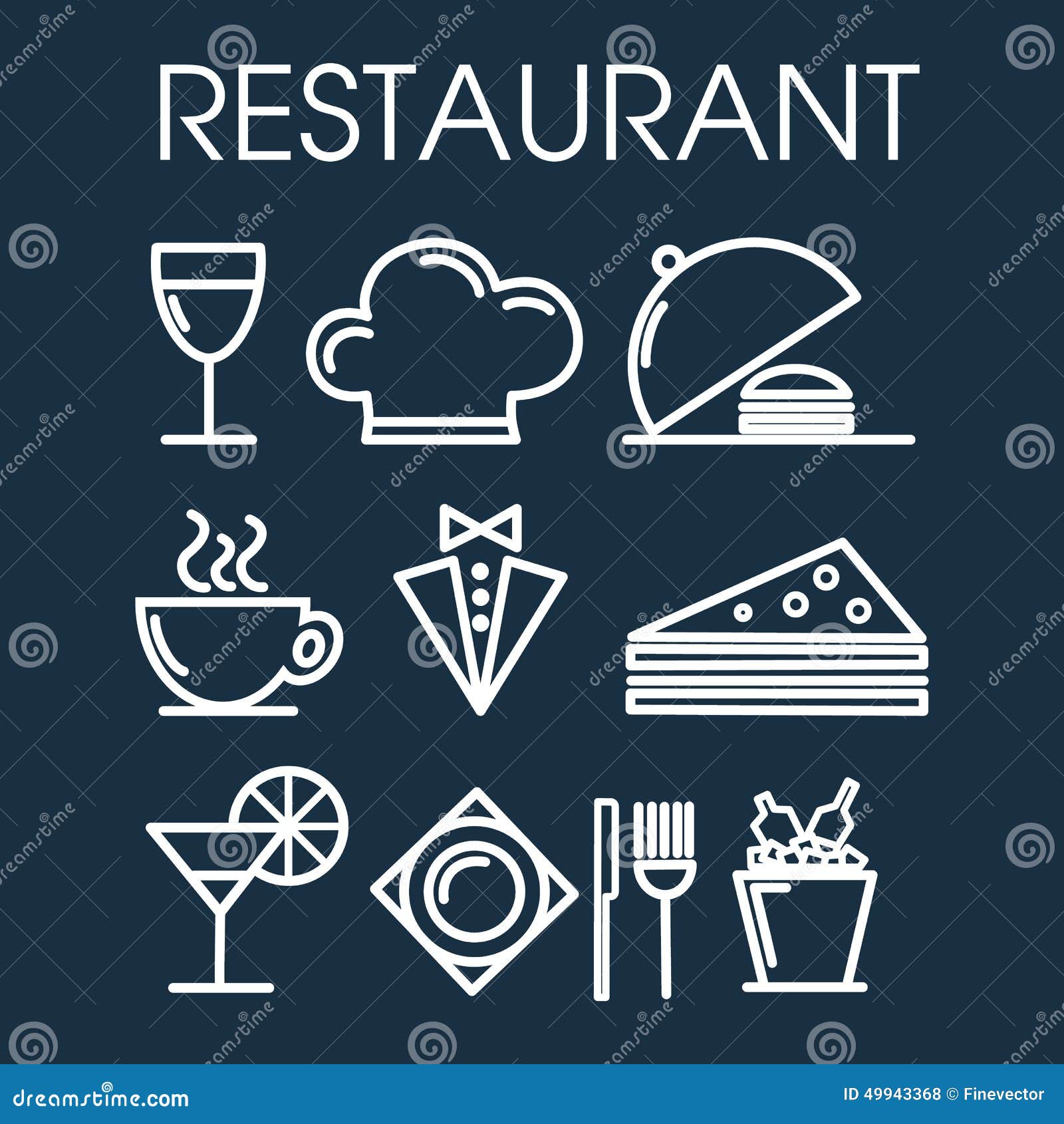 Set of Restaurant Line Icon. Stock Vector - Illustration of cutlery ...