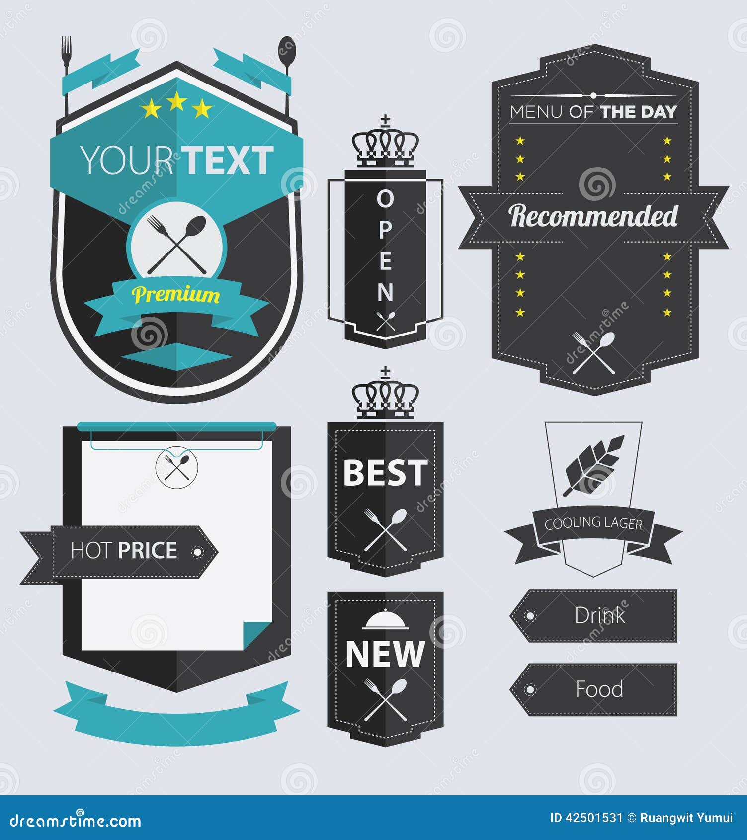 Set of Restaurant Retro Labels and Badge Stock Vector - Illustration of ...