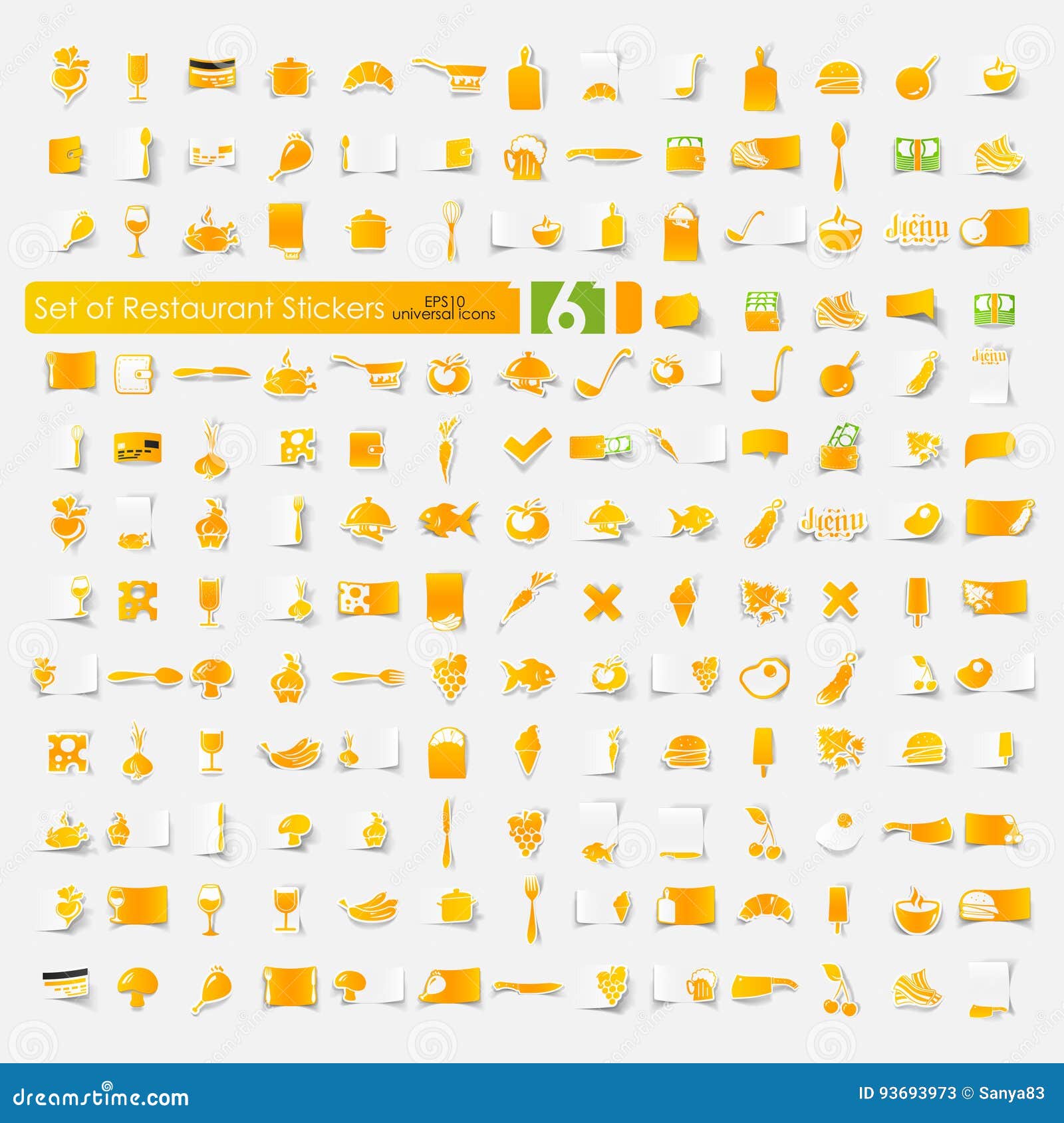 Set of restaurant stickers stock vector. Illustration of elegant - 93693973