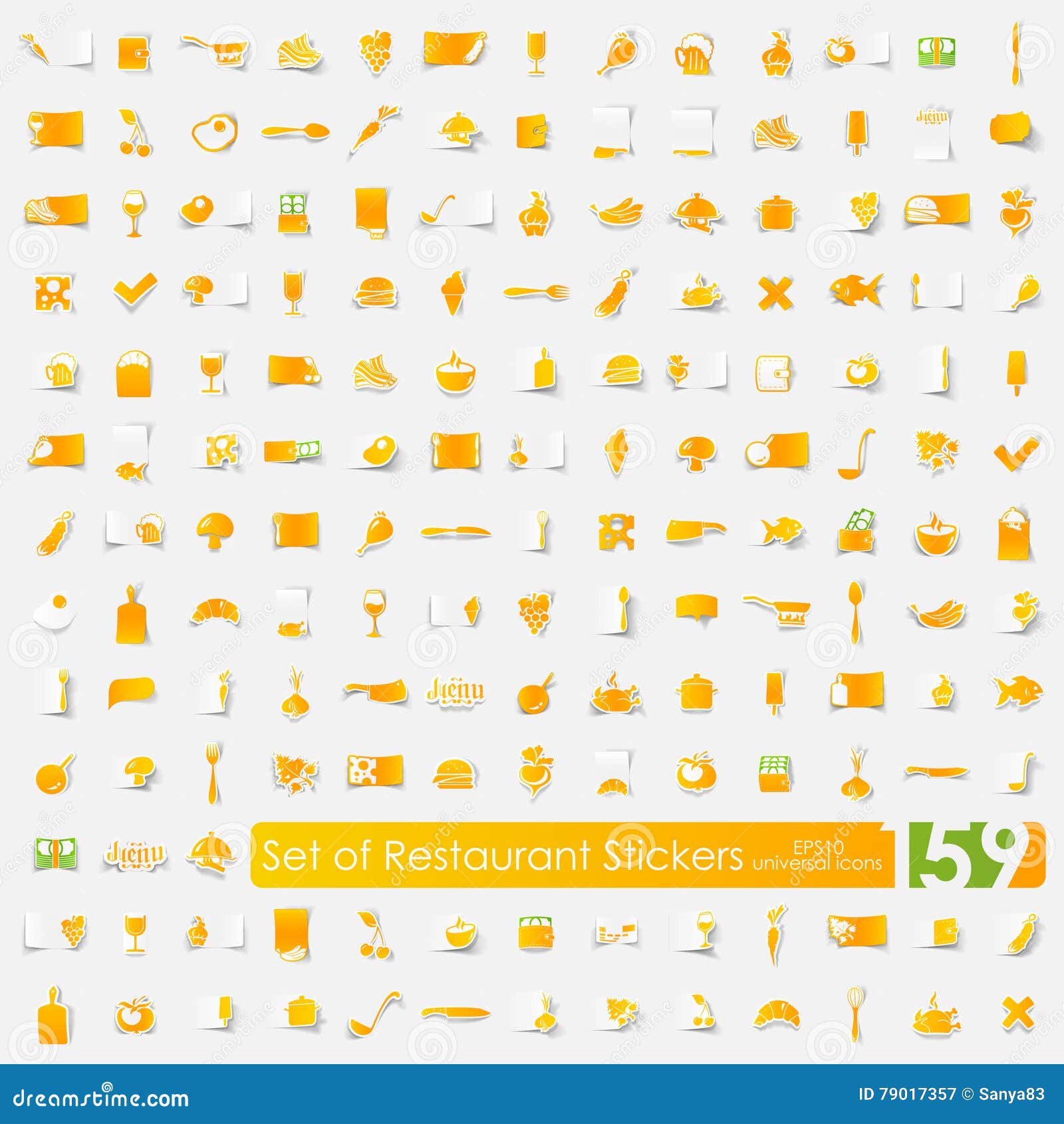 Set of restaurant stickers stock vector. Illustration of color - 79017357