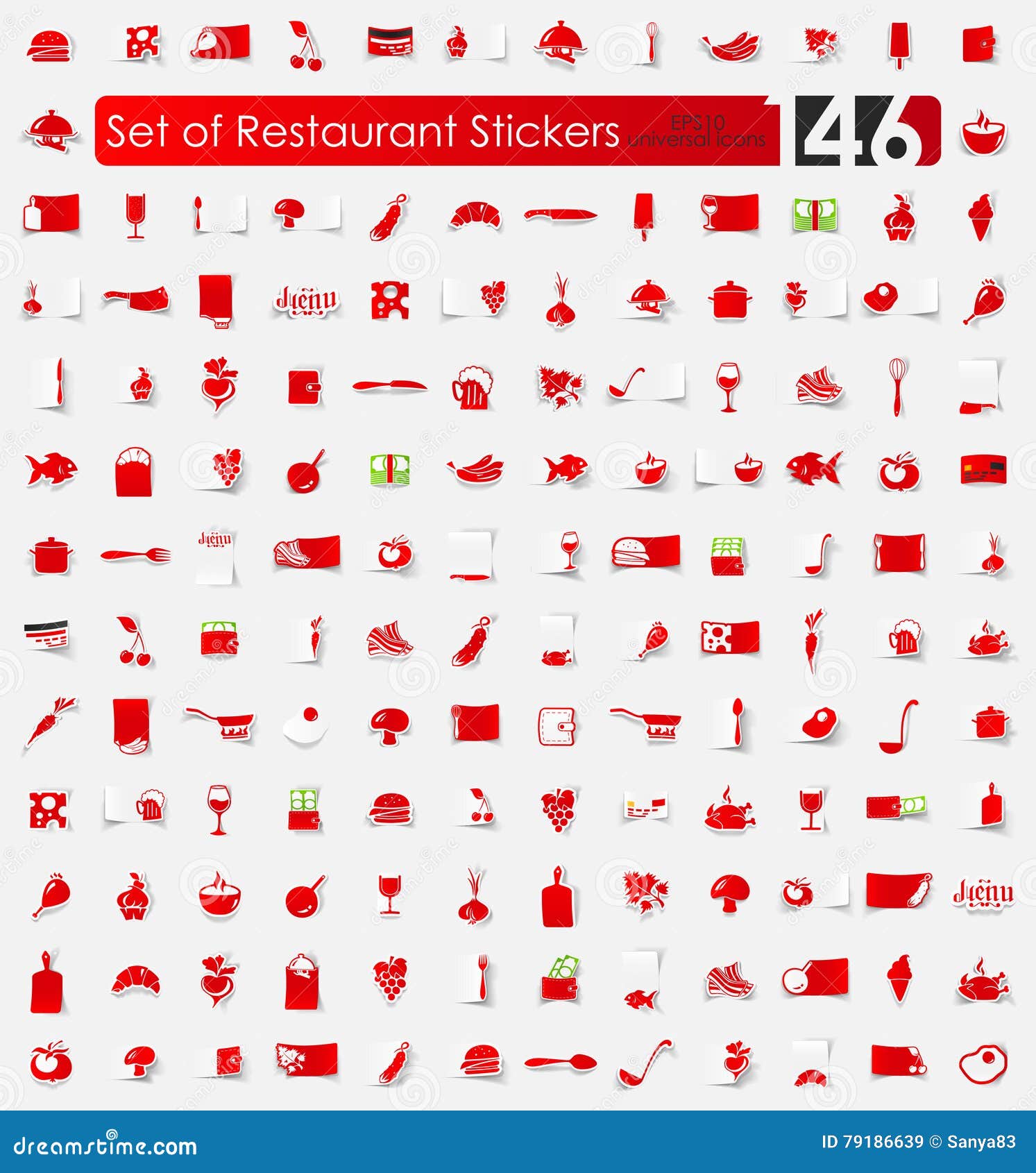 Set of restaurant stickers stock vector. Illustration of creative ...