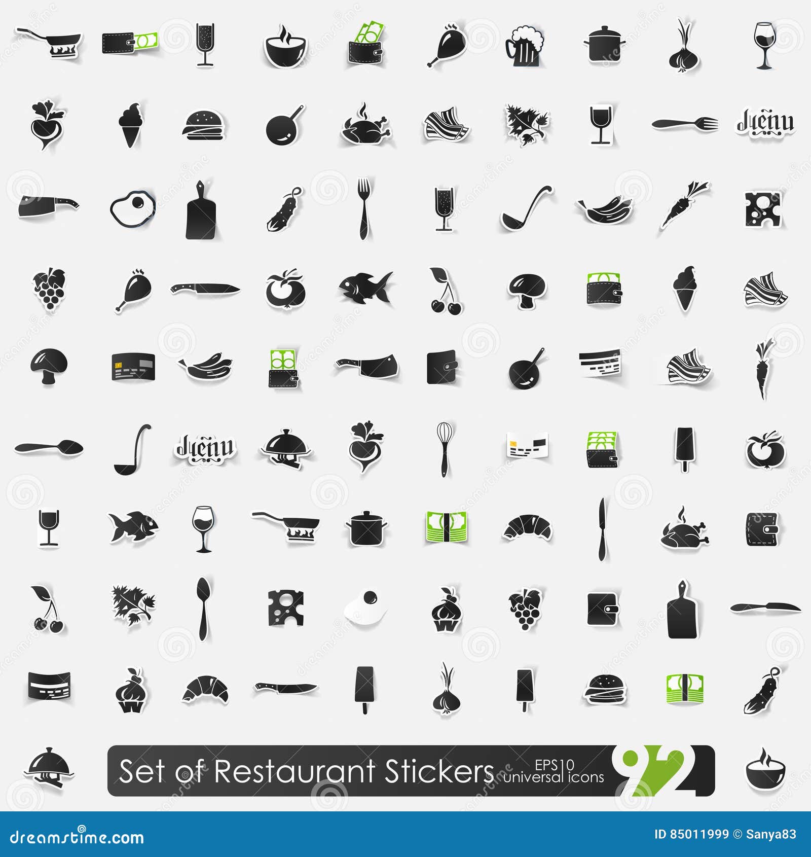Set of restaurant stickers stock vector. Illustration of cook - 85011999