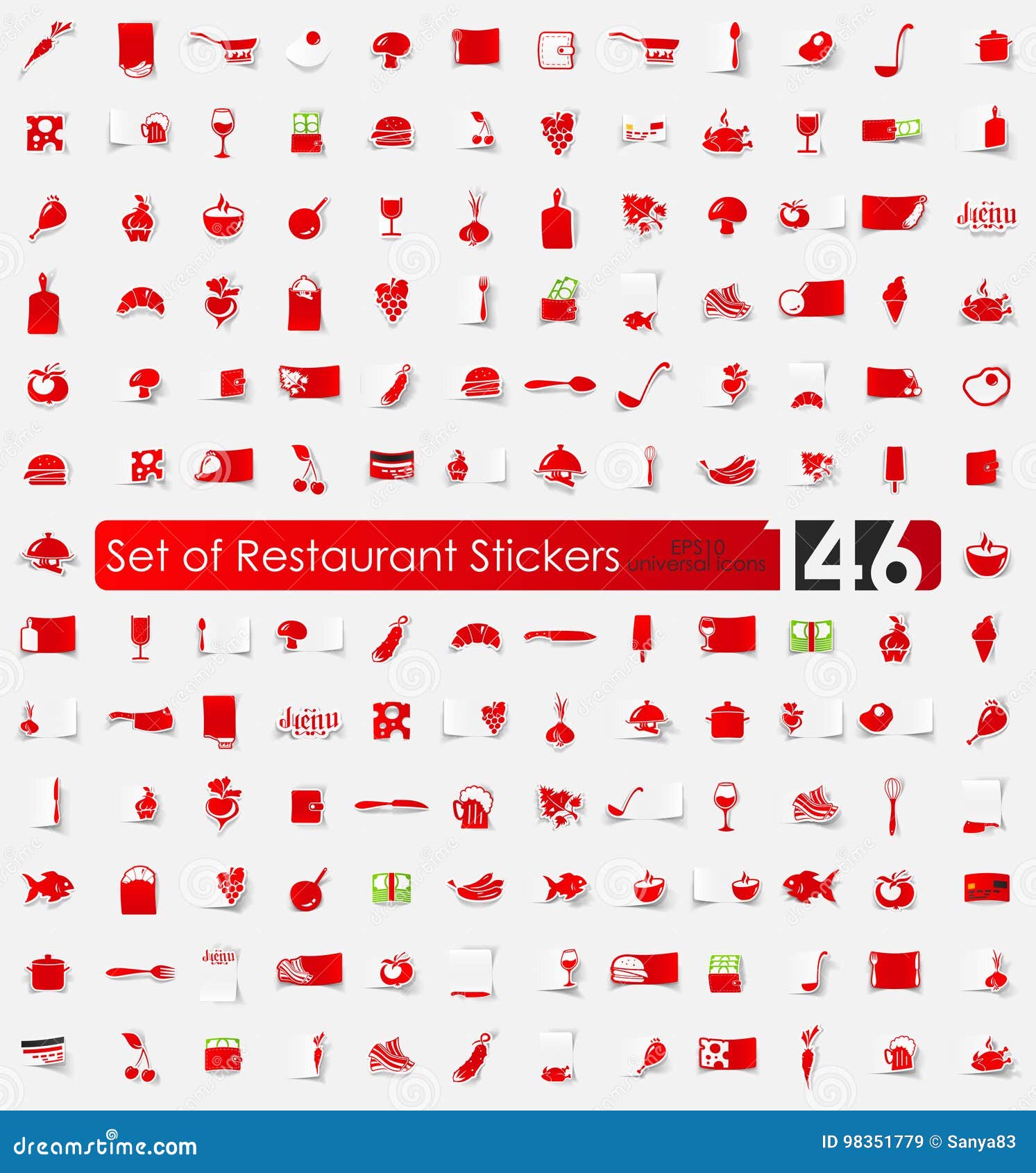 Set of restaurant stickers stock vector. Illustration of elegant - 98351779