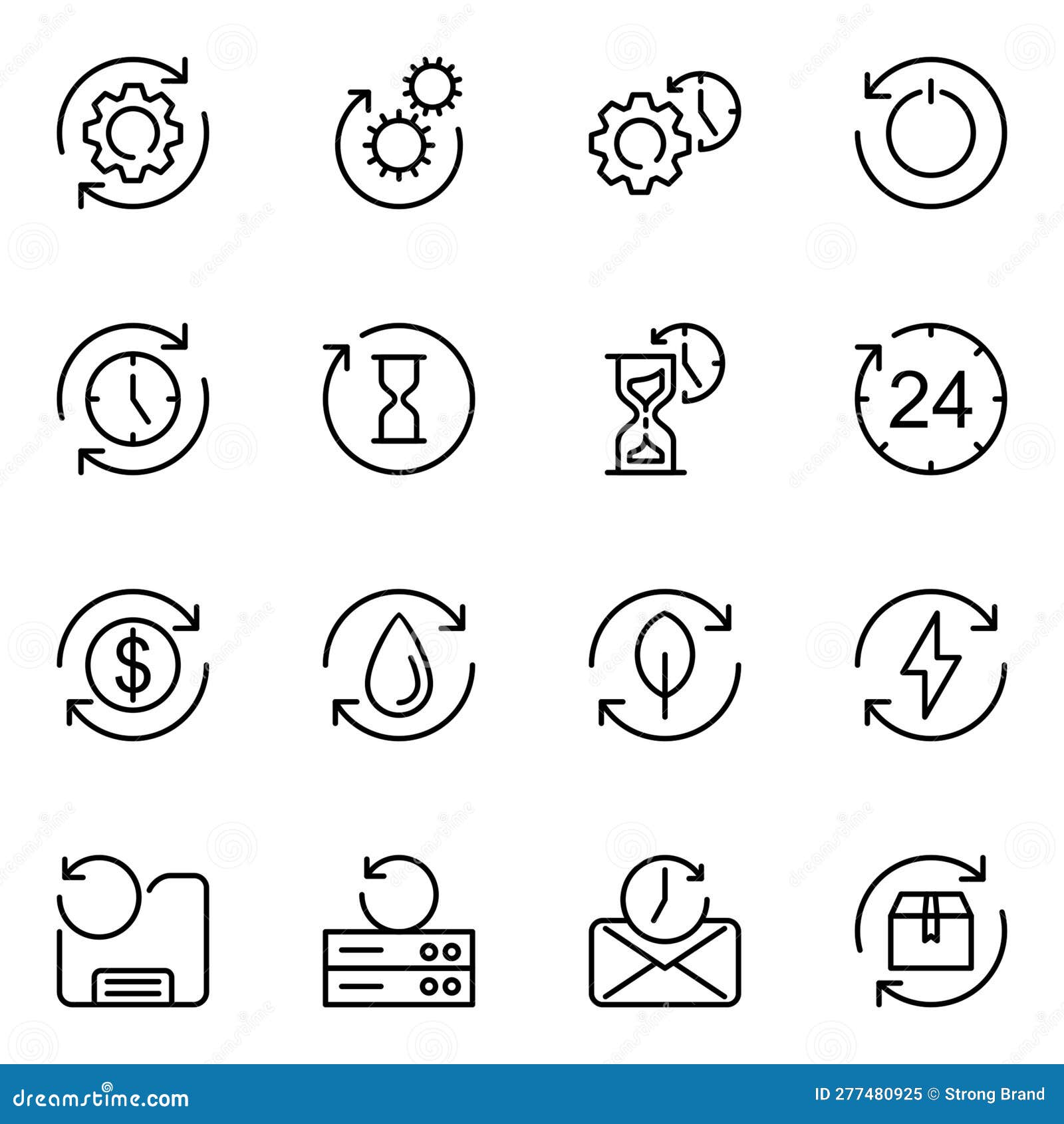 Set of 16 Restore and Restart Icons Vector. Clock, Restart, Restore ...