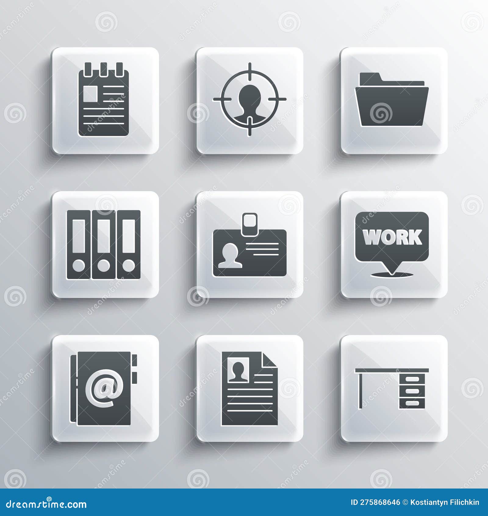 Set Resume, Office Desk, Location with Text Work, Identification Badge ...