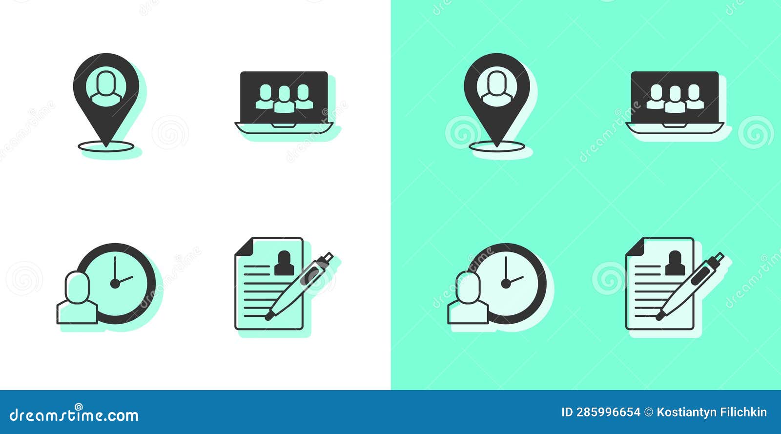 Set Resume, Worker Location, Time and Project Team Base Icon. Vector ...