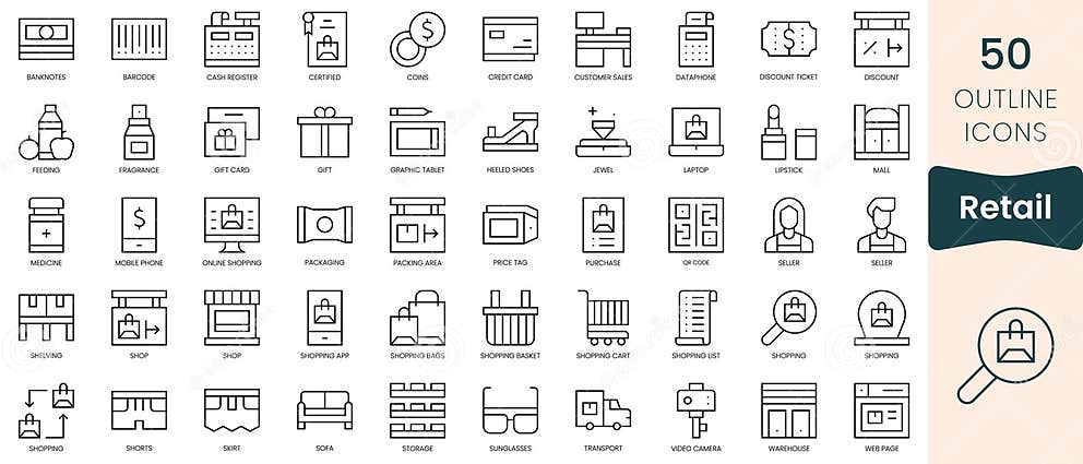Set of Retail Icons. Thin Linear Style Icons Pack Stock Vector ...