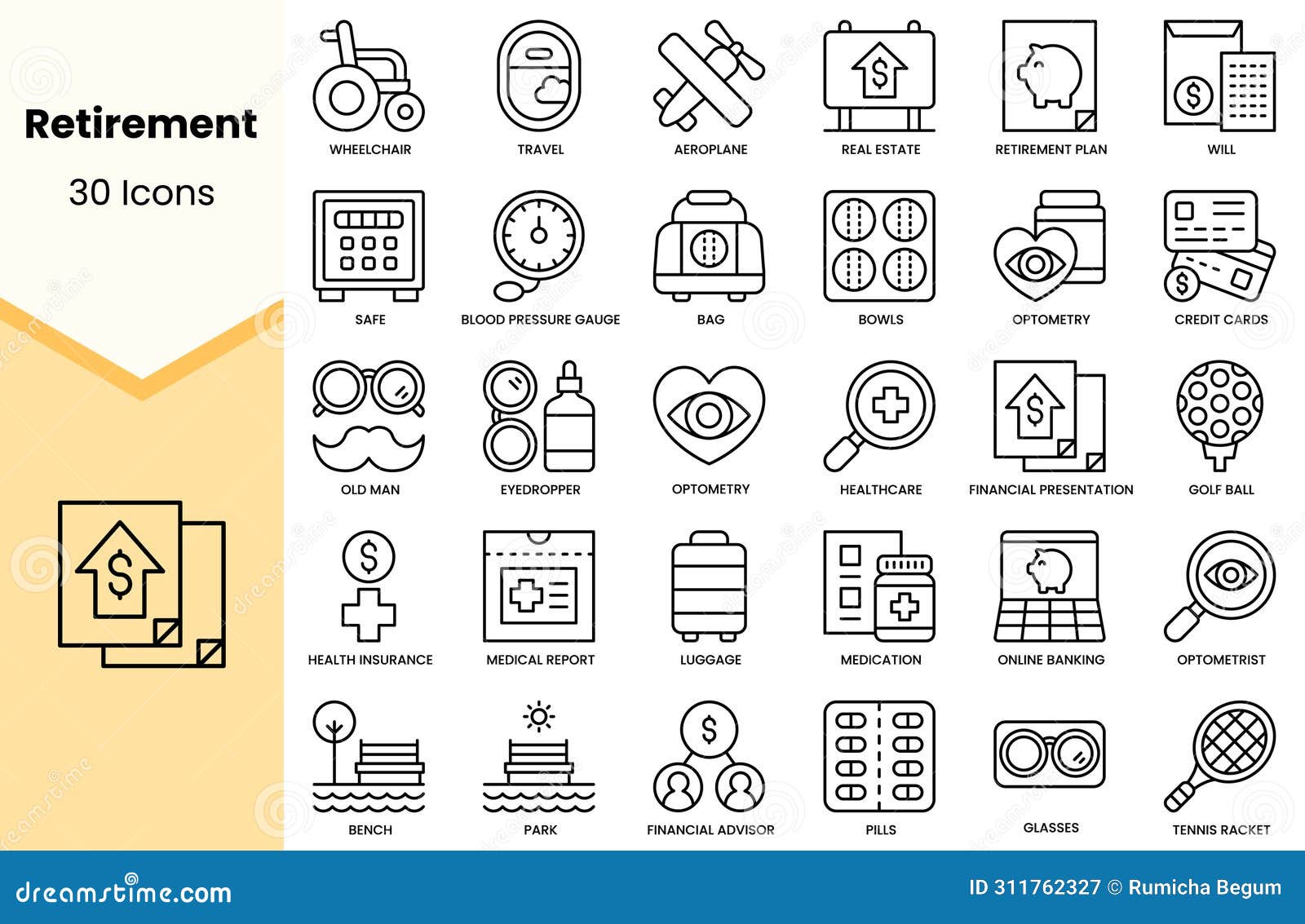 Set of Retirement Icons. Simple Line Art Style Icons Pack Stock Vector ...