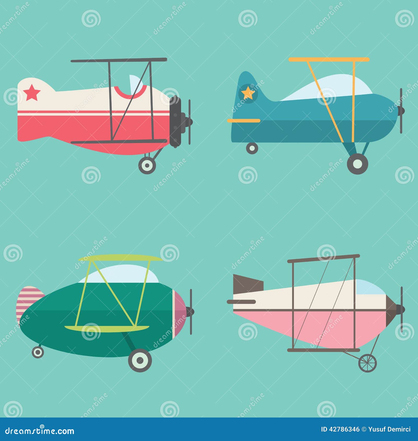 Set of Retro AirplanesVector Illustration Stock Vector - Illustration ...