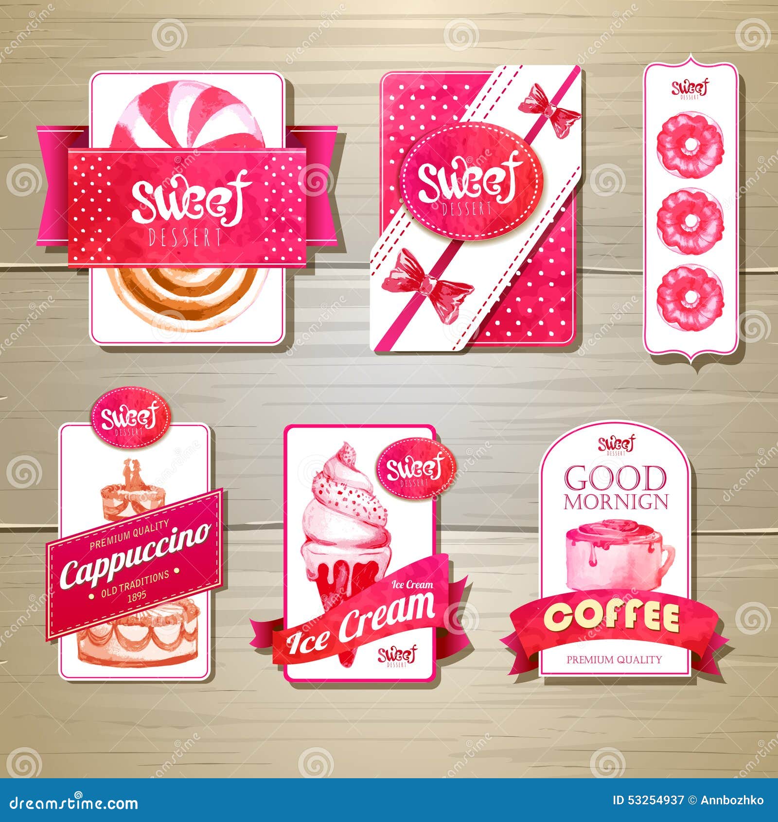 Set of Retro Bakery Labels, Ribbons and Cards for Design Stock Vector ...