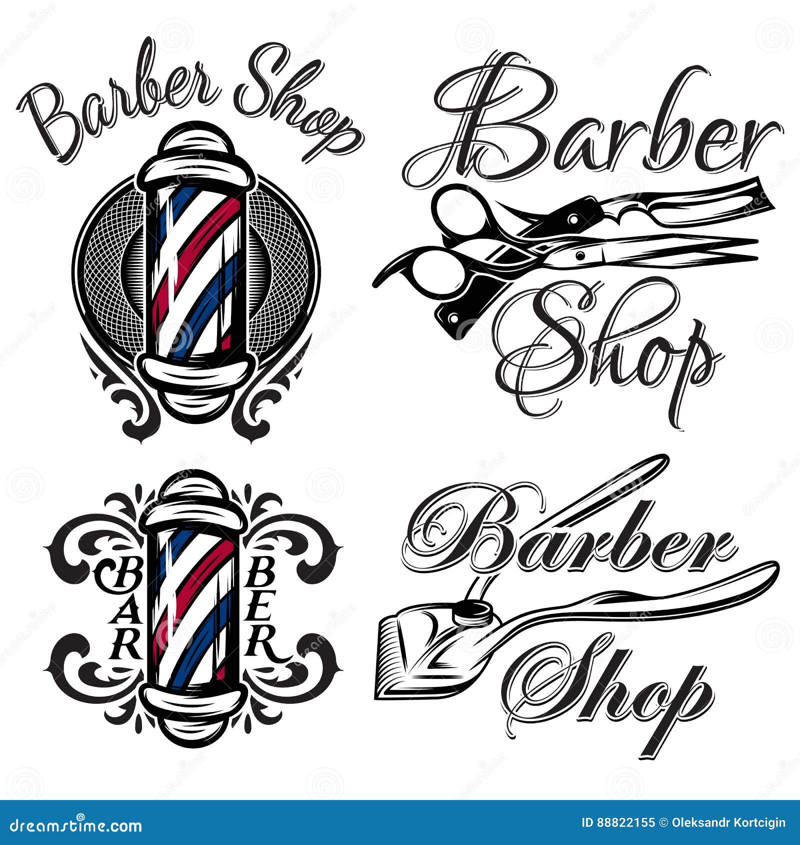 Set of Retro Barber Shop Logo. Isolated on the White Background Stock ...