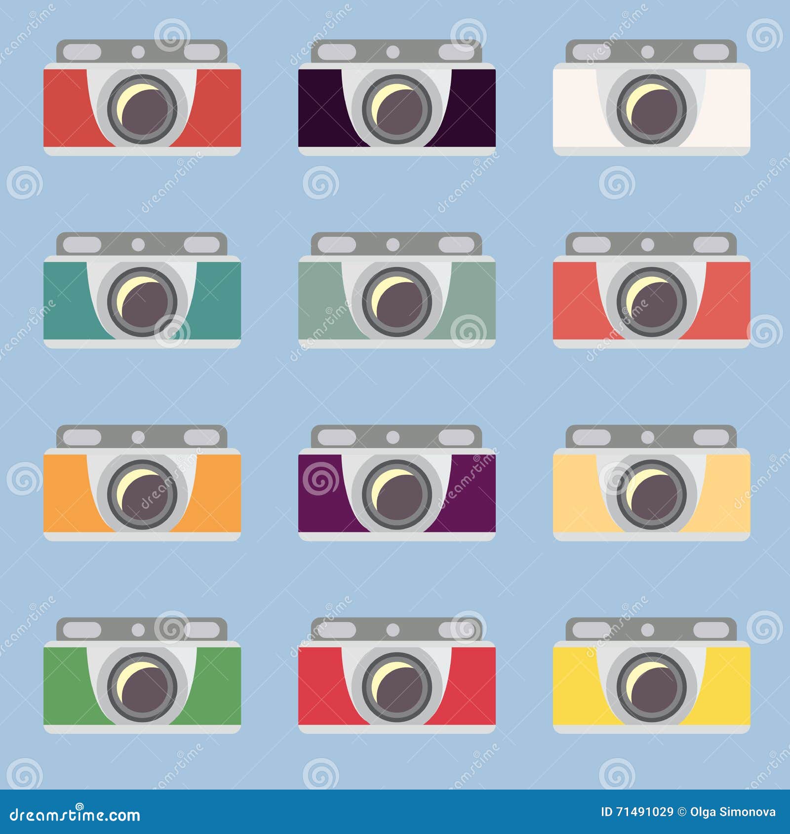 Set of Retro Cameras. Flat Design Stock Illustration - Illustration of ...