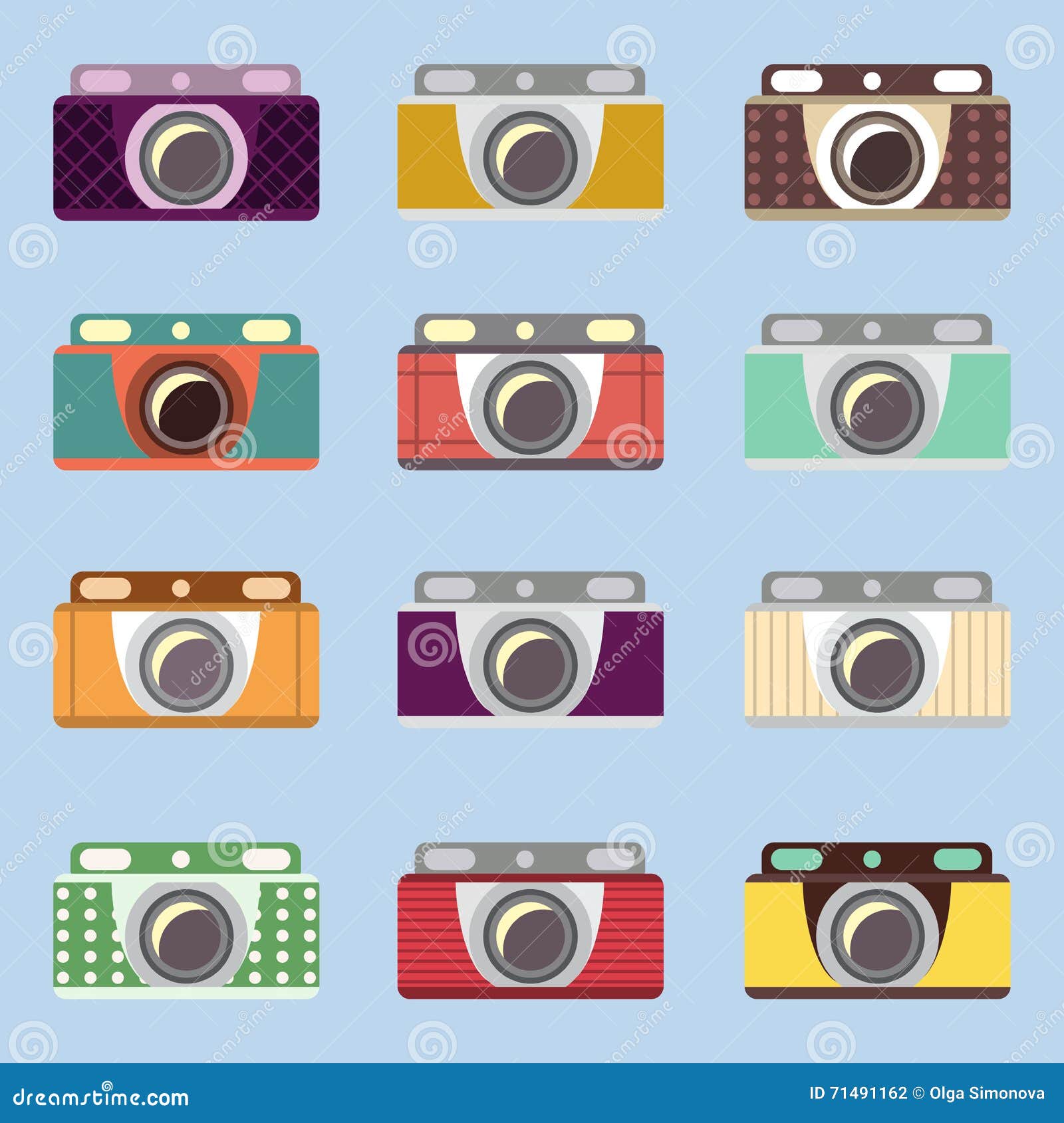 Set of Retro Cameras. Flat Design Stock Illustration - Illustration of ...